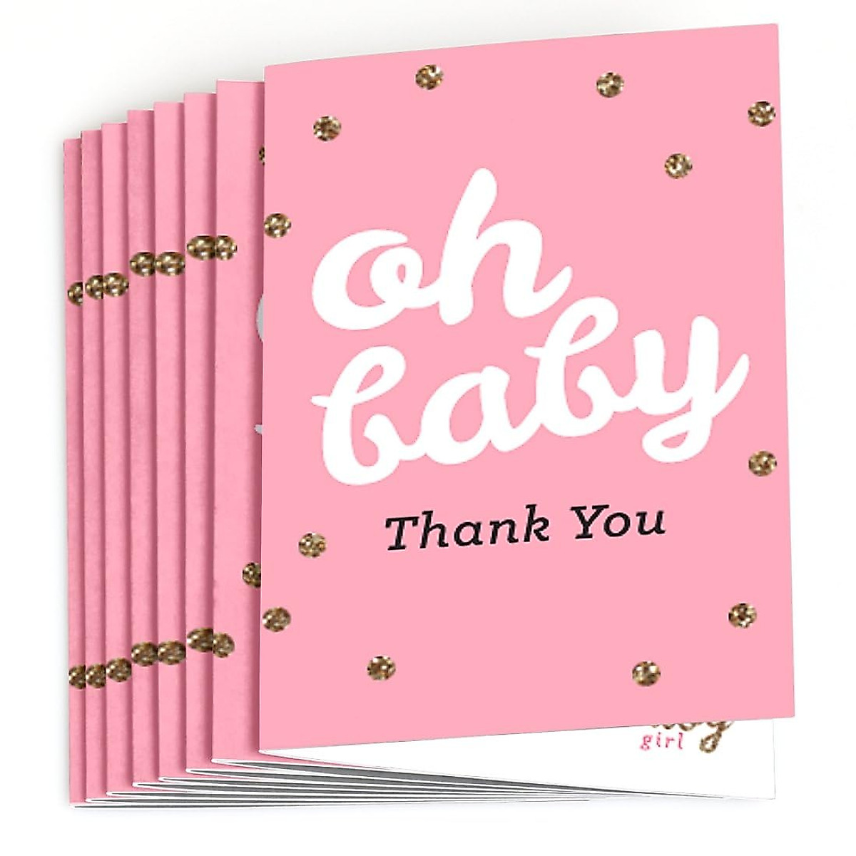 Hello Little One - Pink and Gold - Girl Baby Shower Thank You Cards (8 count)
