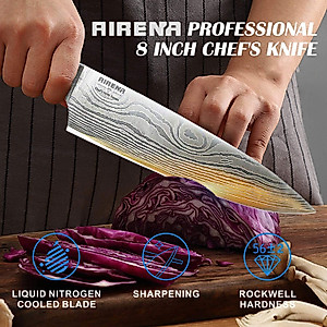 AIRENA Chef Knife - Pro Kitchen Knife 8 Inch Chefs Knife High Carbon German Stainless Steel Sharp paring Knife with Ergonomic Handle