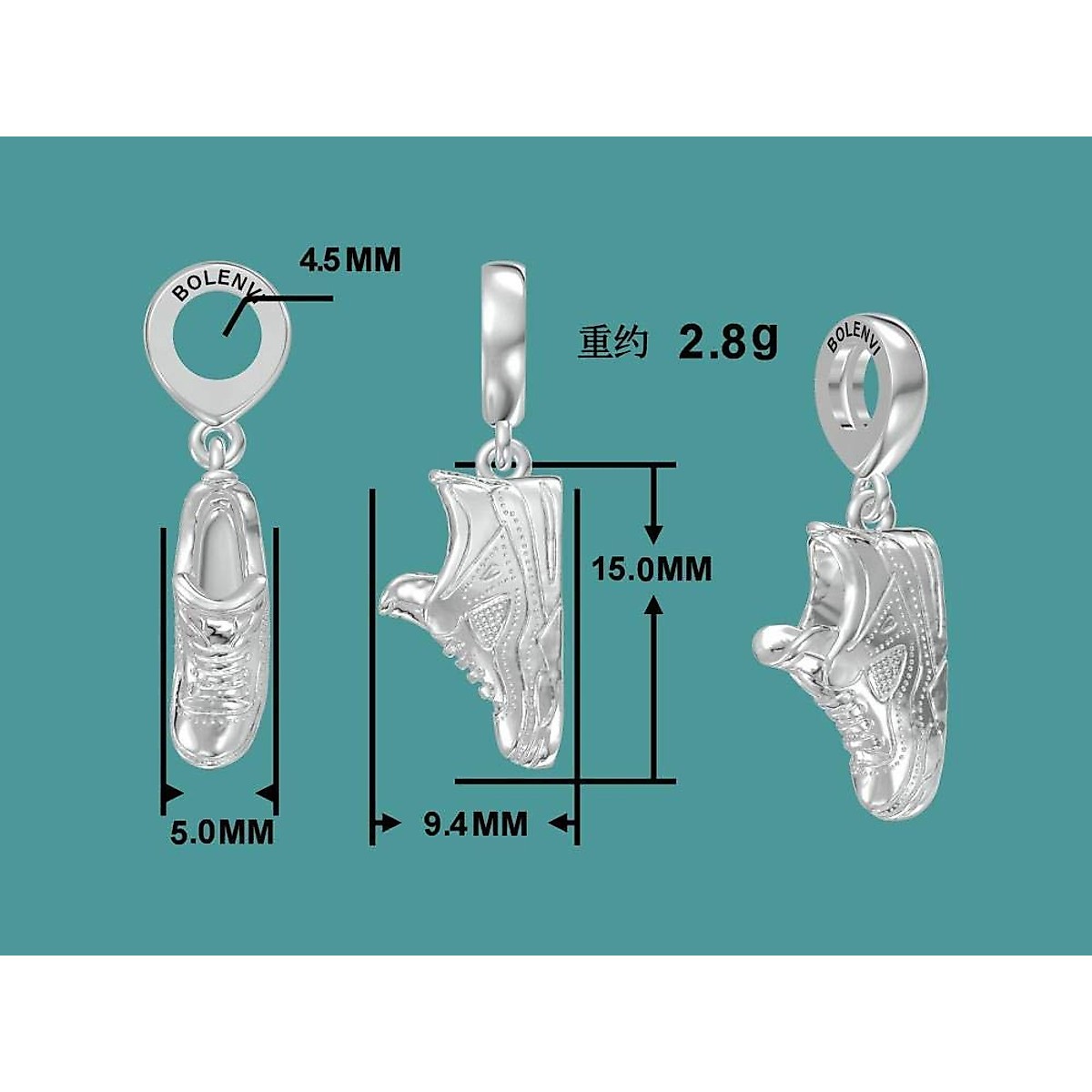 Bolenvi Runner Marathon Sneaker llector 925 erling Silver Pendant Charm Bead For Pandora & Similar Charm Bracelets or Necklaces