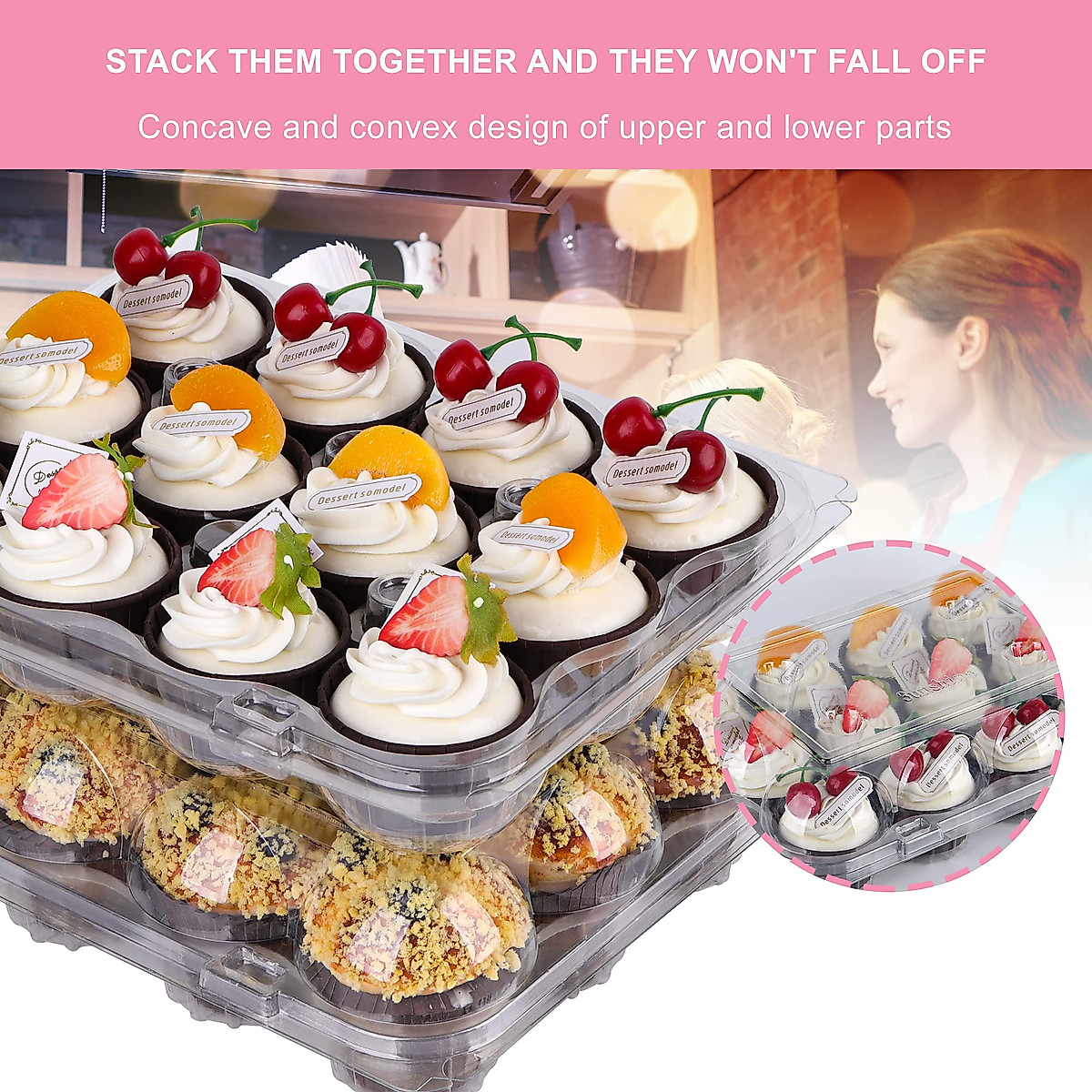 AUKUS Cupcake Containers 12 count, Cupcake Boxes 12 Count, Deep Dome, Stackable & Disposable (Pack of 12)