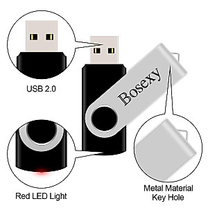 USB Flash Drives 32GB Bosexy Thumb Drive Swivel Bulk Memory Stick Pendrive with Led Indicator Mix Color, Black/Blue/Red/Green/Purple (5PCS, 32G Each)