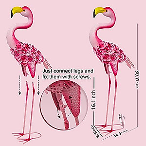 Glintoper Solar Flamingo Outdoor Garden Statues, Pink Flamingo Metal Figurine Lights, Solar Powered Decorative Birds Yard Sculptures Art for Landscape Patio Yard Walkway Pathway Lawn