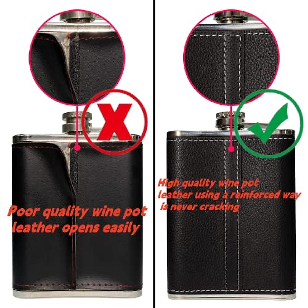 Flask 8oz,304 (18/8) Stainless Steel flask Black Leak Proof flask,Whiskey Flasks for Liquor for Men,Funnel and Shot Glasses Flask Set,Gift for Men