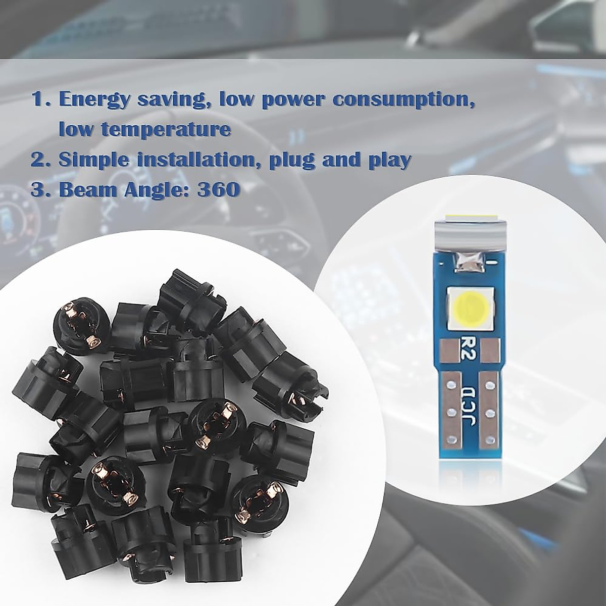 20PCS Car LED Dash Lights - Super Bright Instrument Cluster Light Bulbs with T5 37 74 LED Bulbs & Twist Lock Socket - Universal 12V LED Lights for Car Interior Accessories (White)