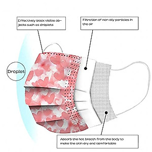 50Pack Holiday Disposable Face_Masks for Women Valentines Day Disposable Women Love Breathable 3 Ply Filter Love Mask