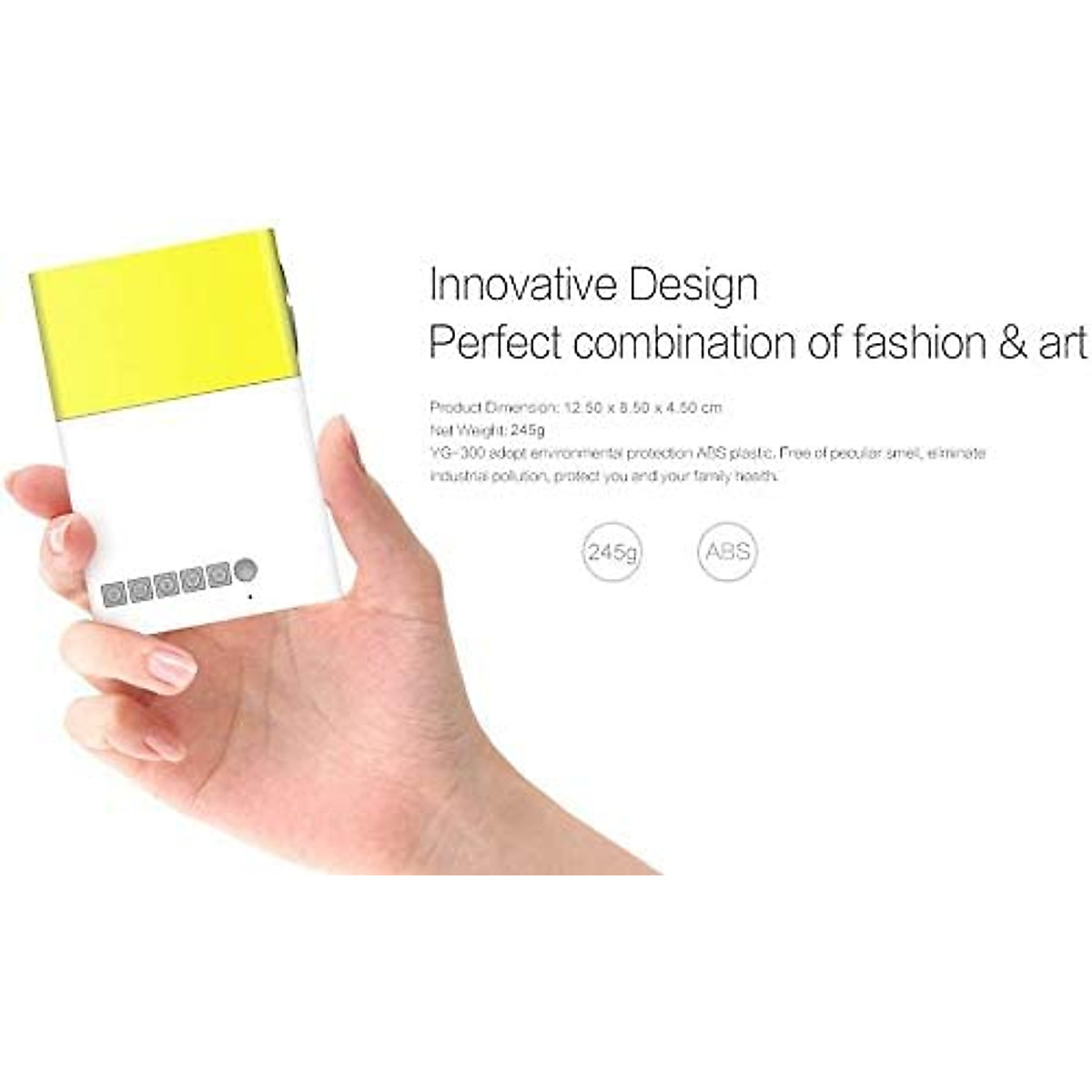 Cuifati Mini Projector,Mini Stylish Home Theater Portable LED Projector HD HDMI Projector,for Outdoor&Indoor,US Plug,White &Yellow