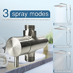 HOMVIVA® All Solid Metal 3-Way Shower Arm Diverter Valve with 16 Inch Shower Head Extension Arm And High Rise Extender for Handheld and Fixed Shower Head, G1/2 Universal with Flange,Brushed Nickel