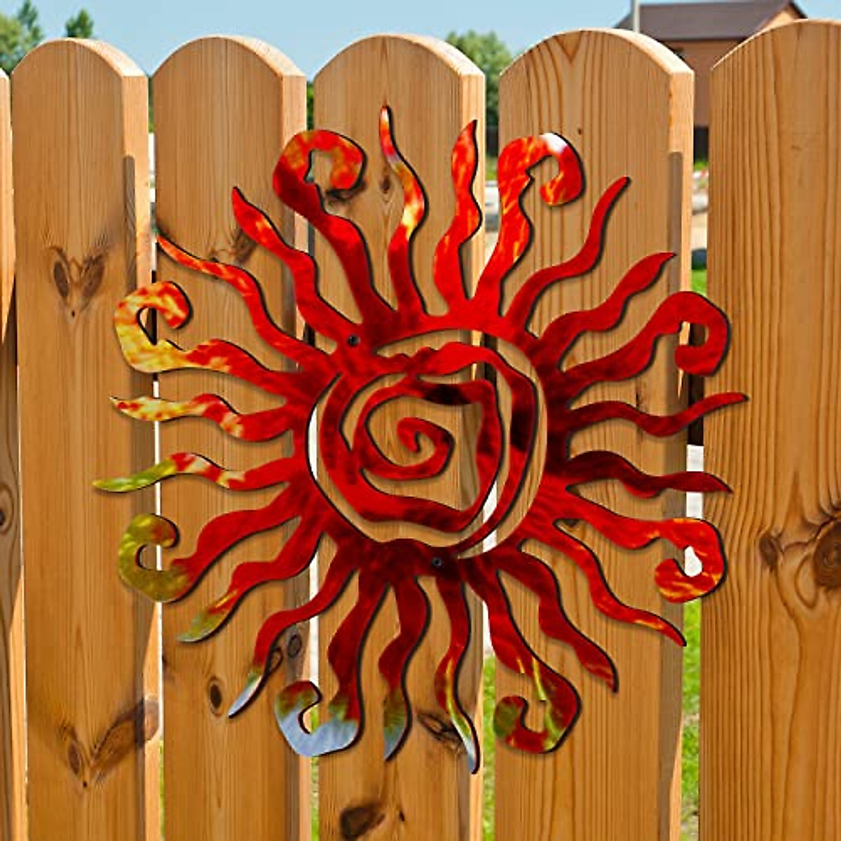 Moxweyeni 12 Inch Outdoor Wall Art Decor Wacky Large Sun Wall Art Decor Copper Wall Art Sun Metal Wall Decor Pool Decorations for Home Bedroom Living Room Office Garden (Red)