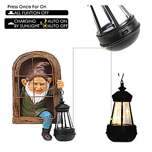 REYISO Whimsical Fairy Garden Gnomes with Solar Lights-10 Elf Out The Door Tree Hugger Garden Statues-Outdoor&Yard Decor-Tree Face Sculpture,Ideal Gnome Gifts - Yard Art for Patio,Fence,Wall