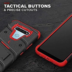 ZIZO Bolt Series for LG K51 / LG Reflect Case with Screen Protector Kickstand Holster Lanyard - Black & Red