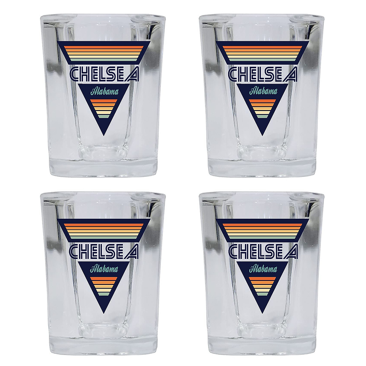 R and R Imports Chelsea Alabama 2 Ounce Square Base Liquor Shot Glass Retro Design 4-Pack