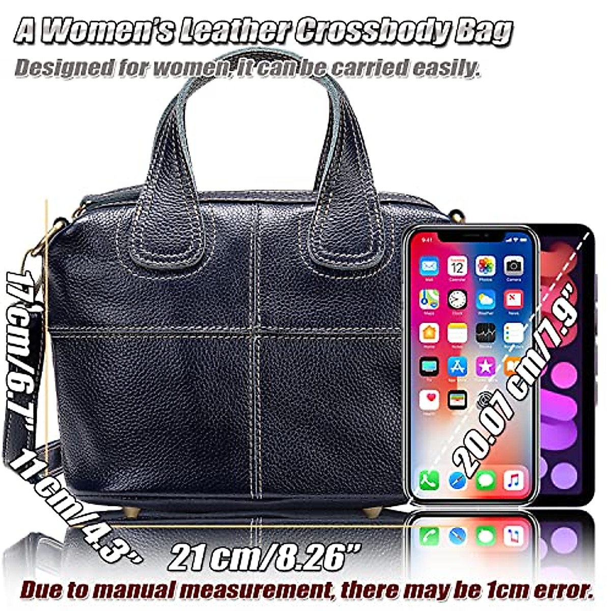 Top Grain Leather Hand Bag for Women, Classic Small Crossbody Shoulder Bag Purse, Ladies Small Tote Bags with Removable Strap