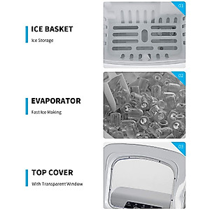 Portable Ice Maker Machine for Countertop, Ice Cube Makers, Electric Ice Maker Make 26 lbs ice in 24 hrs,Ice Cube Ready in 6-8 Mins with Ice Scoop and Basket for Home/Office/Bar (Sliver)