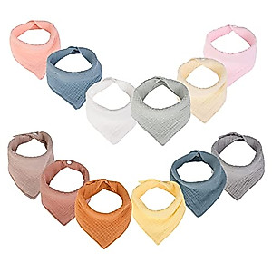 Muslin Baby Bandana Drool Bibs for Drooling and Teething Eating 12 Colors Cotton Bibs for Newborn Girls Boys Unisex Stylish