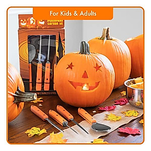 Halloween Professional Pumpkin Carving Kit - Extra Large Stainless Steel Tools (4 Pieces) - Pumpkin Carver for Adults & Kids, Pumpkin Sculpting Set, Halloween Party Decorating