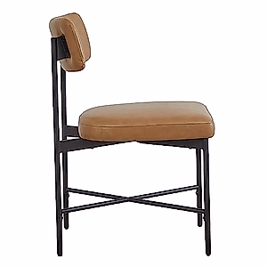 Watson & Whitely Dining Chairs Set of 2, Mid-Century Modern Dinner Chairs, Faux Leather Upholstered Dining Room Chairs with Metal Legs, Saddle Brown