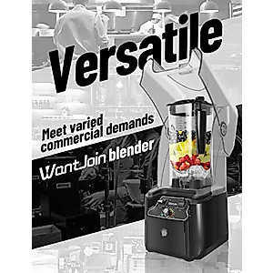 WantJoin Professional Commercial Blender With Shield Quiet Sound Enclosure 2200W Industries Strong and Quiet Professional-Grade Power, Self-Cleaning, Black