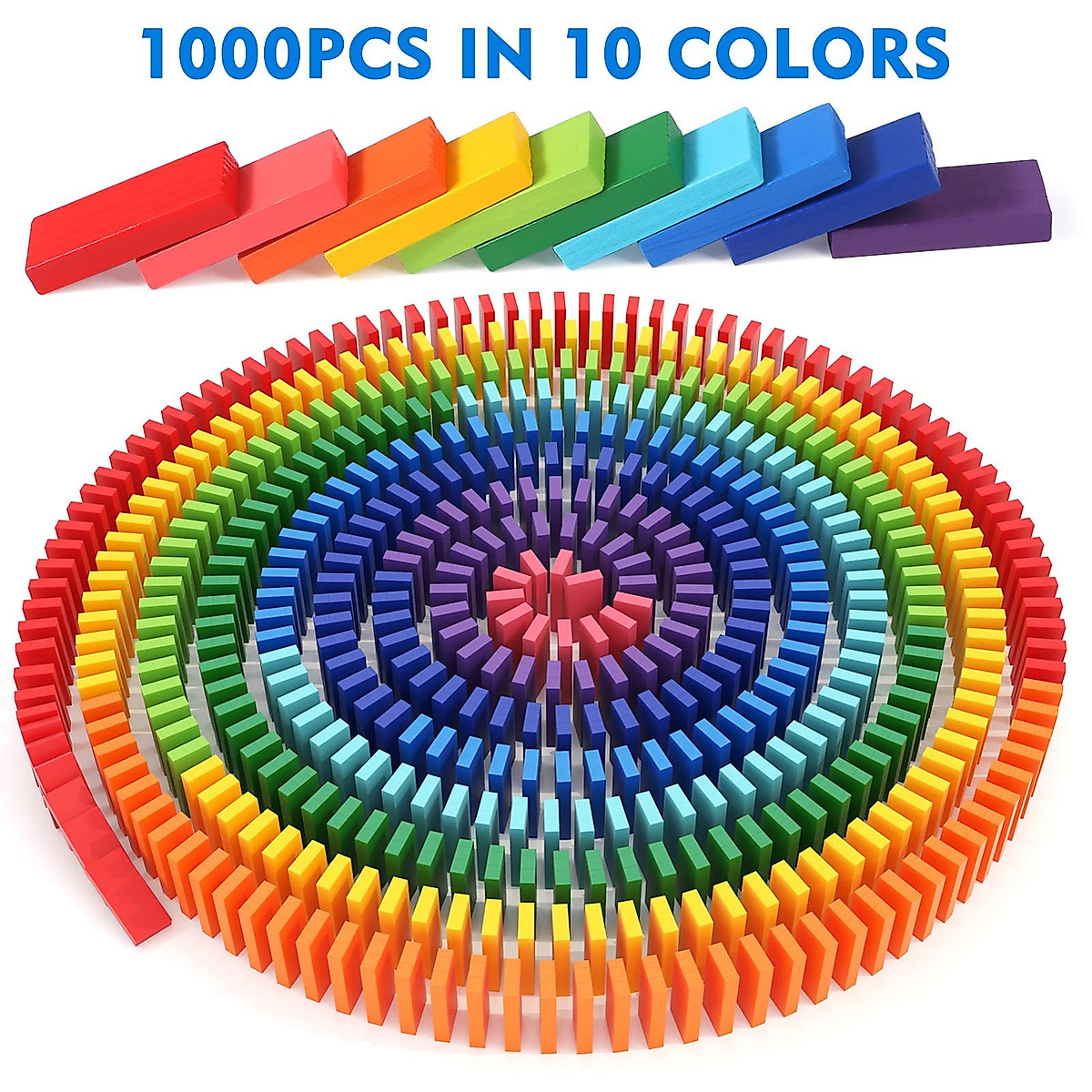 1000 PCS Dominoes for Kids Wooden Building Blocks Bulk Dominoes Set Racing Tiles Family Game for Adults and Kids with Extra 11 Add-on Blocks and Storage Bag