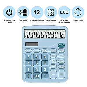 EooCoo Basic Standard Calculator 12 Digit Desktop Calculator with Large LCD Display and Sensitive Button for Office, School, Home & Business Use - Blue