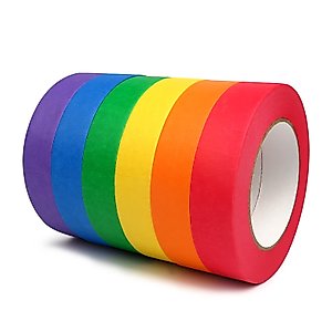 Clickslock Colored Masking Tape, 6 Rolls Painters Tape 1" x 55yd, Colorful Craft Tape, Rainbow Labeling Tape for Arts Crafts DIY, Decorative Paper Tape for Kids