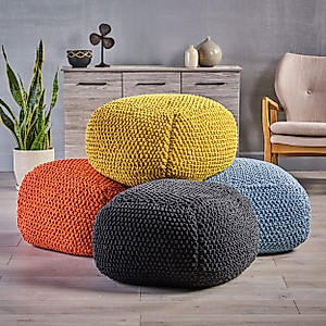 Christopher Knight Home Joyce Knitted Cotton Square Pouf, Dark Grey Small