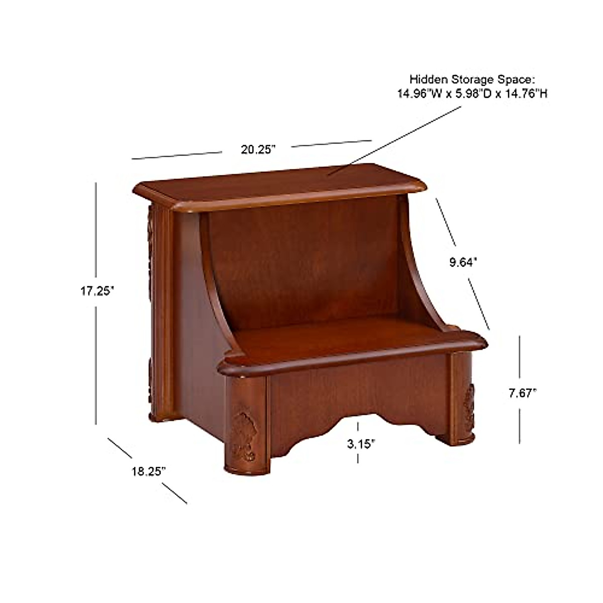 Powell Woodbury Mahogany Bed Step with Storage, Information, Lightly Distressed Woodbury Mahogany, 20 x 17.75 x 17.25