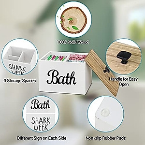Tampon and Pad Holder Organizer for Bathroom, Decorative Bathroom Container with Lid, Bathroom Accessories Organizer Storage Box, Wood 3 Compartments Cotton Swab Ball Qtip Container with Lid