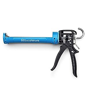 SolidWork Drip-Free Caulk Gun with Ergonomic Steel Handle, up to 1/10 Gallon Cartridge, Adjustable 24:1 or 12:1 Thrust Ratio 1/10 Gallon Cartridge | Blue Caulking Gun
