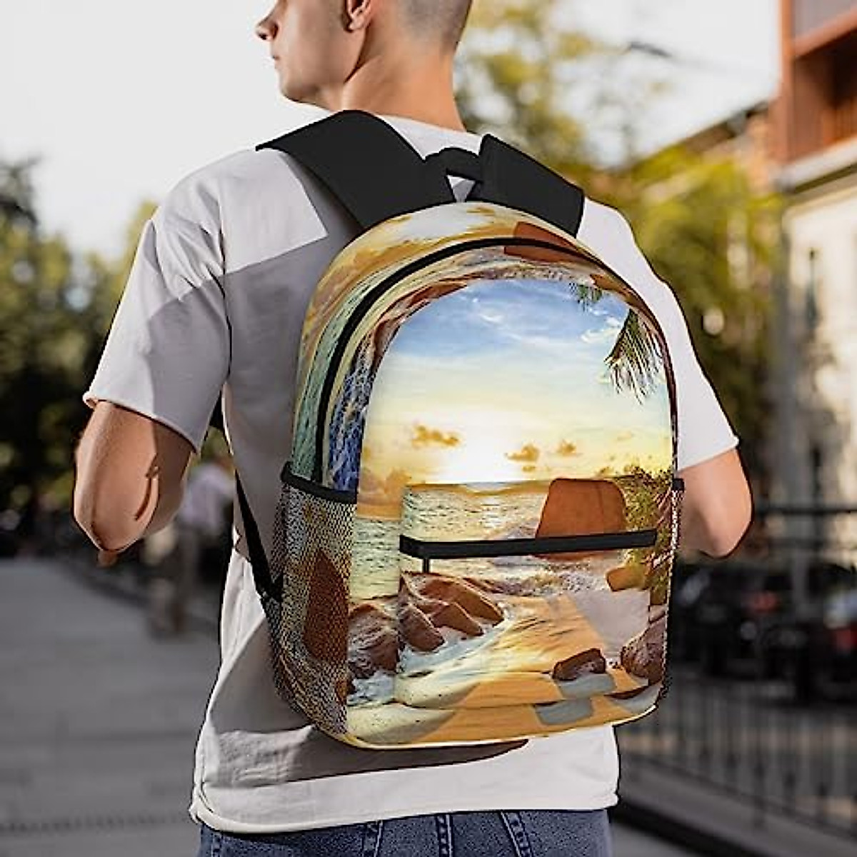 FURLOU Tropical Beach at Sunset Backpack Laptop Men Business Work Casual Daypack Women Lightweight Travel Bag
