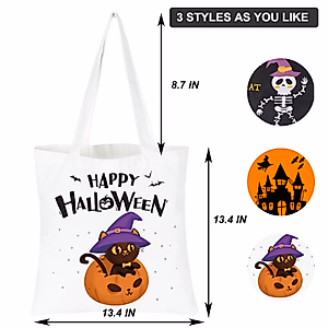 HEYTUYA 3 Pack Large Halloween Bags, Canvas Trick or Treat Bags, Gift Bags Halloween for Kids, Halloween Bags with Handles, Trick Bags Halloween Kids Party Favor Supplies, Canvas Halloween Tote Bags
