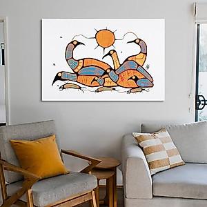 Loon Family by Norval Morrisseau Prints Poster Wall Art Poster Scroll Canvas Painting Picture Living Room Decor Home Framed/Unframed 20x30inch(50x75cm)