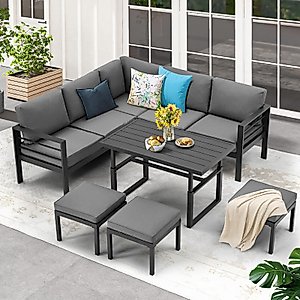 Danrelax All Weather Aluminum Frame Patio Conversation Set, 7 Pieces Outdoor Patio Furniture, Patio Furniture Set, Outdoor Patio Set for Lawn, Garden, Balcony, Poolside, Conversation Set(Black)