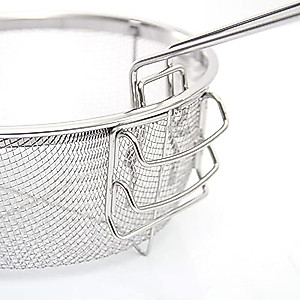 Stainless Steel Deep Fry Basket Fried Basket, Round Fryer Basket, Deep Wire Strainer for Frying, Oil Drainer Strainer Tool with Handle, Ideal for Chips, Fries, Shrimps