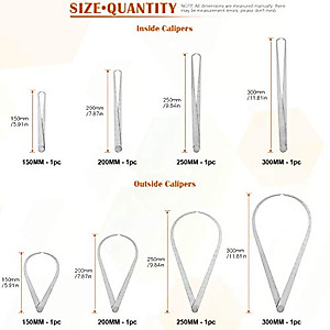 Rustark 8 Pcs Stainless Steel Long Firm Joint Metal Measurement Kit with Bent-Leg and Straight-Leg Inside Outside Caliper Tools Set for Measuring Pottery Clay Ceramic Sculpture(12" 10" 8" 4")