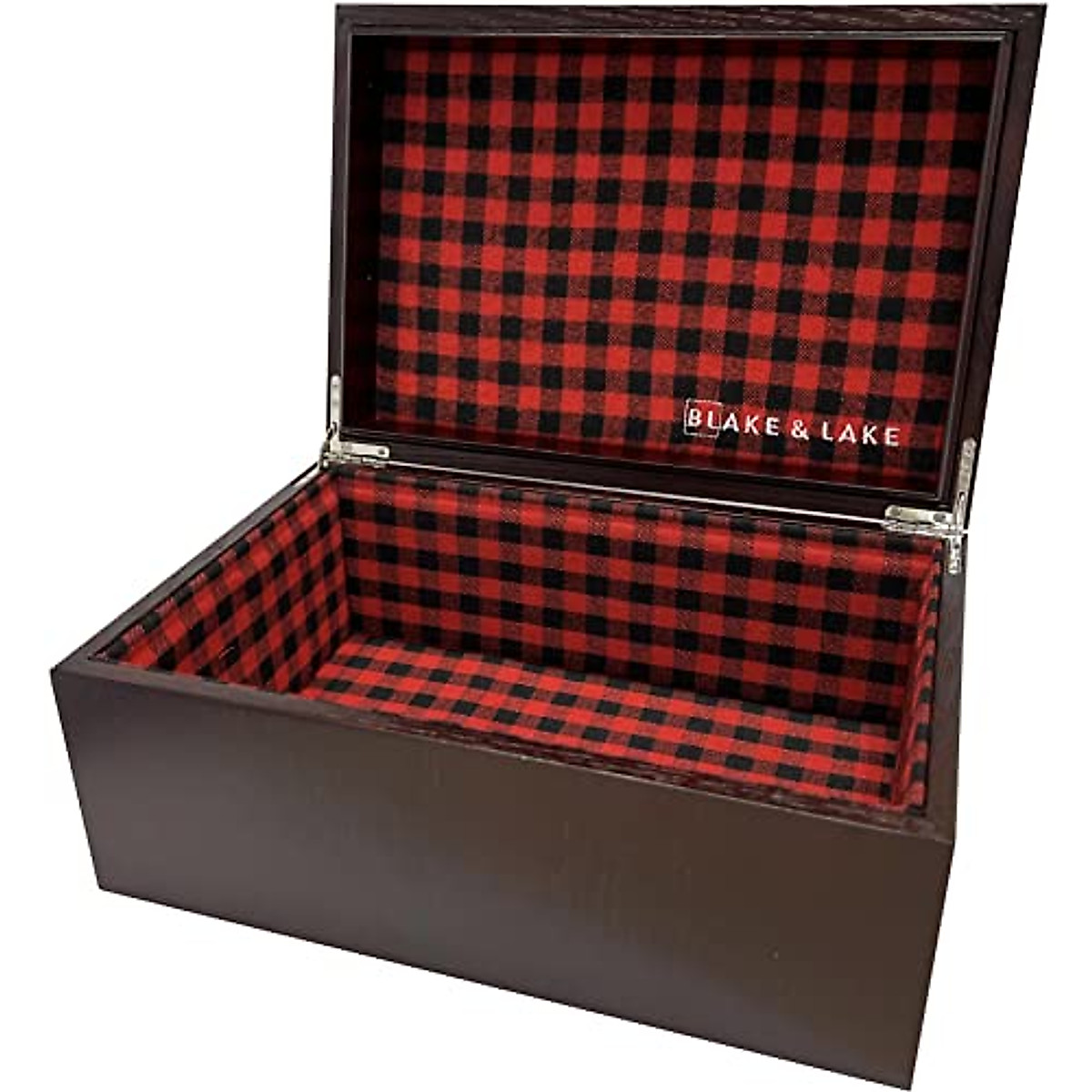 Large Oak Wooden Keepsake Box - Storage Box Lined with Buffalo Plaid - Wooden boxes with Hinged Lid - Decorative Box for Home Jewelry Baby (Hinge Box)