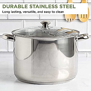 Ecolution Stainless Steel Stock Pot with Encapsulated Bottom Matching Tempered Glass Steam Vented Lids, Made Without PFOA, Dishwasher Safe, 12-Quart, Silver