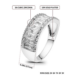 Beutirer 18K Gold Plated Rings for Women, 3-Row 5A Cubic Zirconia Ring Baguette Band Engagement Eternity Rings for Teen Girls Birthday Valentine's Day Anniversary Wedding Rings Size 5 6 7 8 9