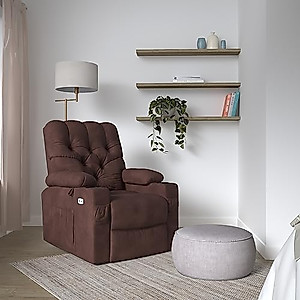 MCombo Electric Power Swivel Glider Rocker Recliner Chair with Cup Holders for Nursery, Hand Remote Control, USB Ports, 2 Side & Front Pockets, Plush Fabric 7797 (Brown)