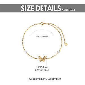 14k Solid Gold Butterfly Bracelets for Women Bracelets for Her Real Gold Chain Bracelet