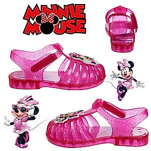 Disney Minnie Mouse Jelly Sandals - Slip On Slides Water Pool Beach Sandal for Girls - Pink Glittler (size 10 Toddler)