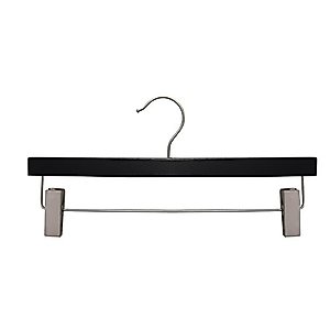 NAHANCO 21214RC 14” Wooden Pant Skirt Hanger with Chrome Hook and Clips , Black (Pack of 100)