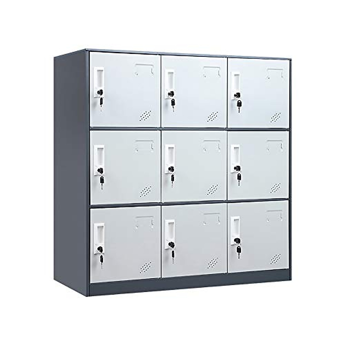 WISUNO 9 Doors Metal Storage Cabinet with Card Slot, Organizer,Shoes and Bags Steel Locker for Office, Home, Bank, School, Gym (Gray)
