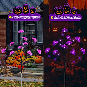 2 Packs 40LEDs Solar Halloween Bat Stake Lights, 2 Modes Purple Halloween Bat Lights for Outdoor Halloween Decorations, Waterproof Solar Halloween Lights Stakes for Garden Yard Pathway Walkway
