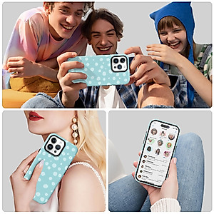 kingflag Vegan Leather Magnetic Case for iPhone 15 Pro Max Wireless Charging, Metal Buttons, Shockproof Protective Phone Case Cover for Women Men 6.7" (Teal with White Dots)