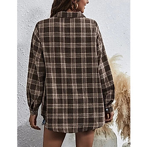 Oulivey Plaid Flannel Shirts for Women Oversized Button Down Long Sleeve Buffalo Shirts Blouse Tops(0003-Coffee-S)
