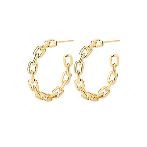 Hoop Earrings for Women - Chain Hoop Earrings in 14k Gold - Link Hoop Stud Earring（Dia.20mm）