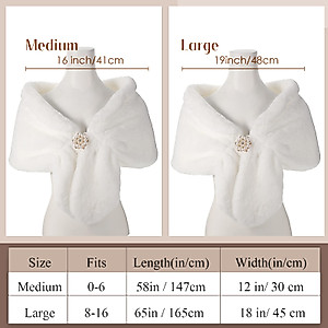 Geyoga Faux Fur Shawl Wrap Stole Shrug Winter Bridal Wedding Scarf Wrap with Faux Pearl Rhinestone Brooches for Women 1920s (White, Large, Short Hair)