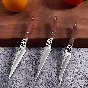 Plys Peeling Knife, Paring Knife Set of 3, Sharp Small Knives for Fruit and Vegetable, Stainless Steel Blade Ergonomic Handles