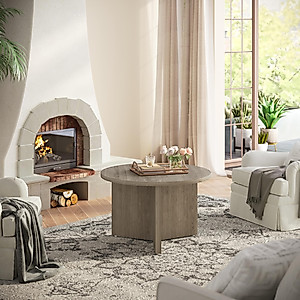 Luoxiao Coffee Table for Small Space, Minimalist Modern Table for Living Room, Durable & Sturdy Small Round End Table with Adjustable Feet Pads, Wood