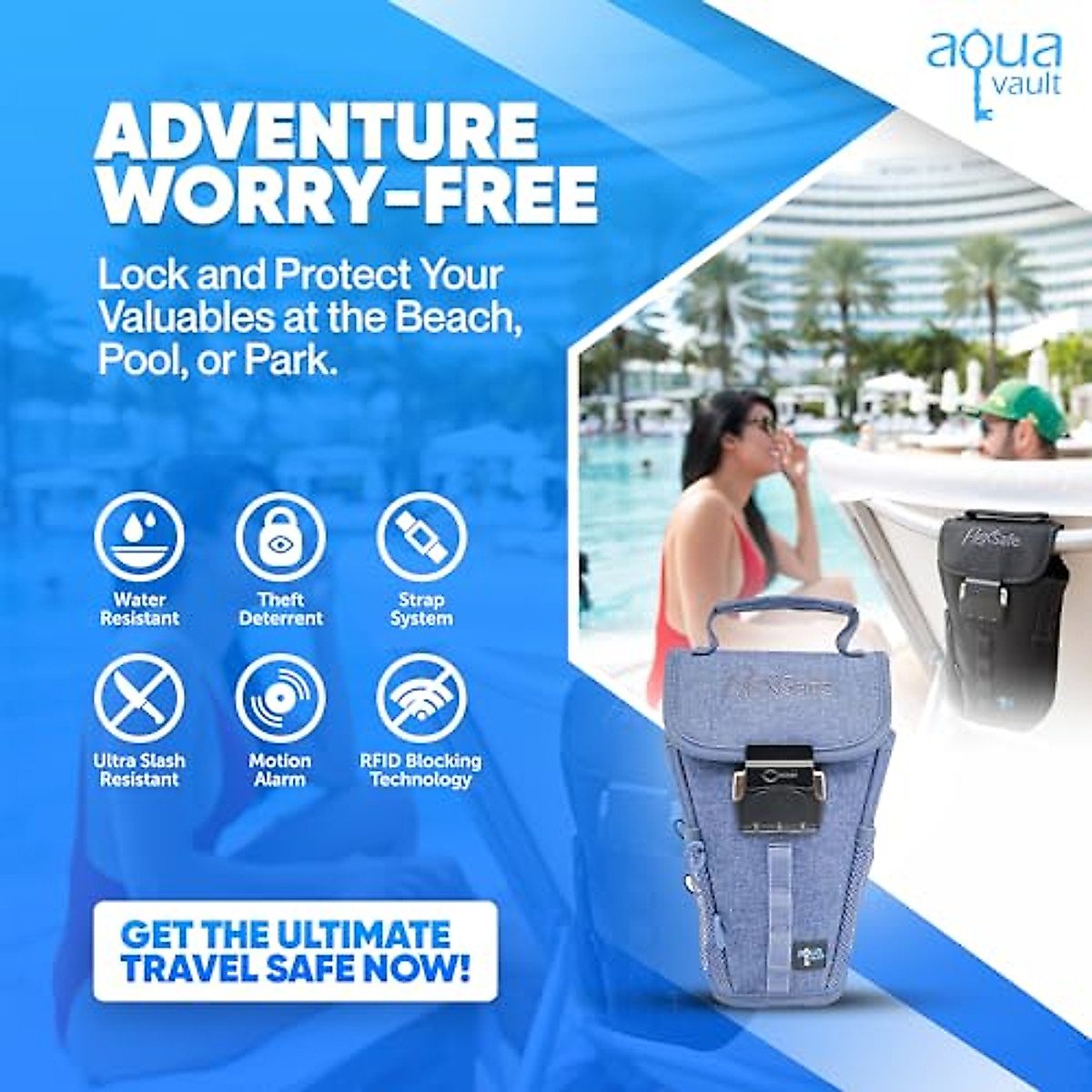 FlexSafe Anti-Theft Lockable Travel Safe & Portable Beach Chair Vault. As Seen on Shark Tank. Personal Safe thats Packable, Lightweight, & Slash Resistant by AquaVault - Heather Grey Color